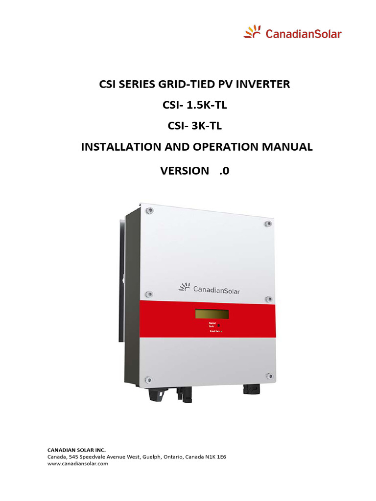 Installation Manual CSI-1.5K-3K-TL V2.0 | PDF | Power Inverter | Photovoltaics