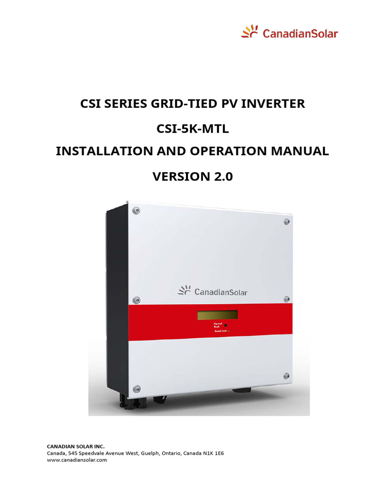 Installation Manual CSI-5K-MTL V2.0 | PDF | Electric Power | Power Inverter