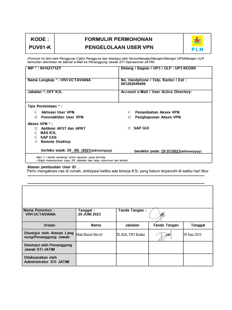 Formulir Permohonan Layanan VPN | PDF
