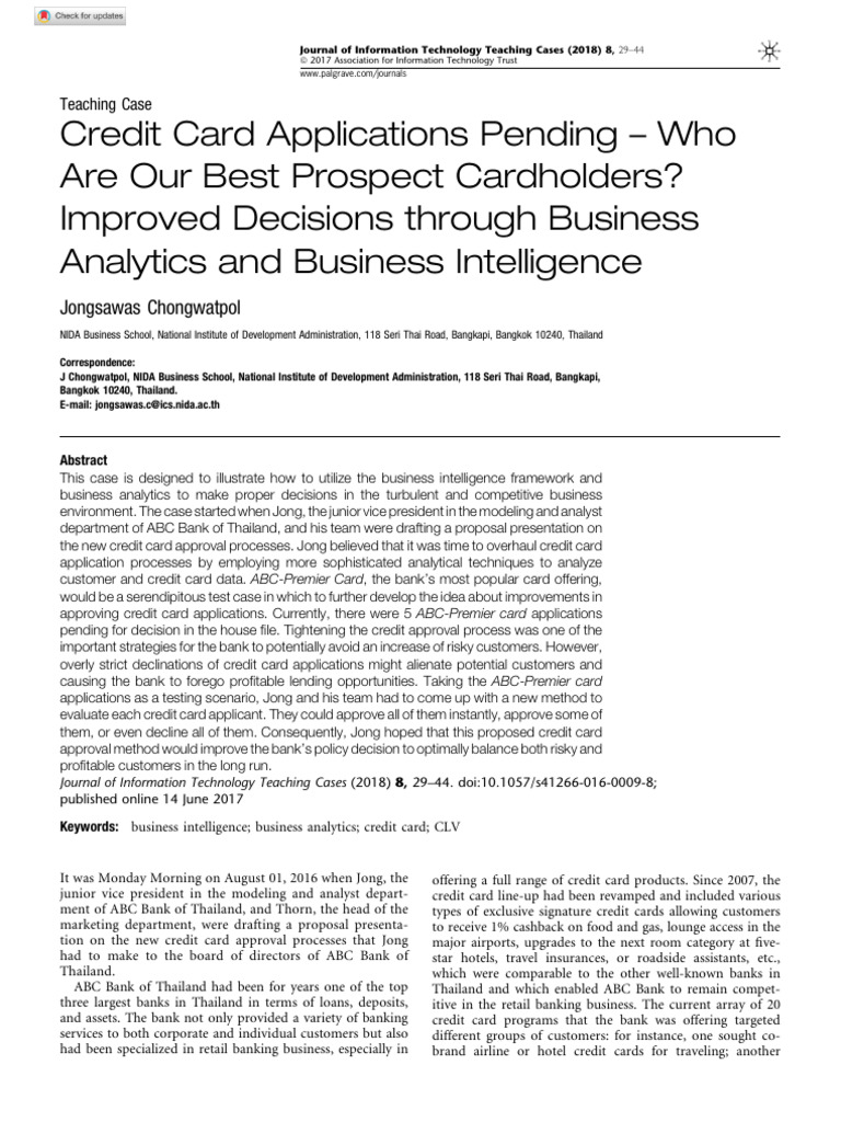 Optimizing Credit Card Approval Processes | PDF | Credit Card | Banks