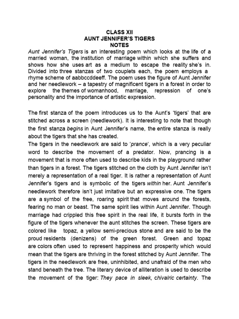 Aunt Jennifers Tigers | PDF | Poetry