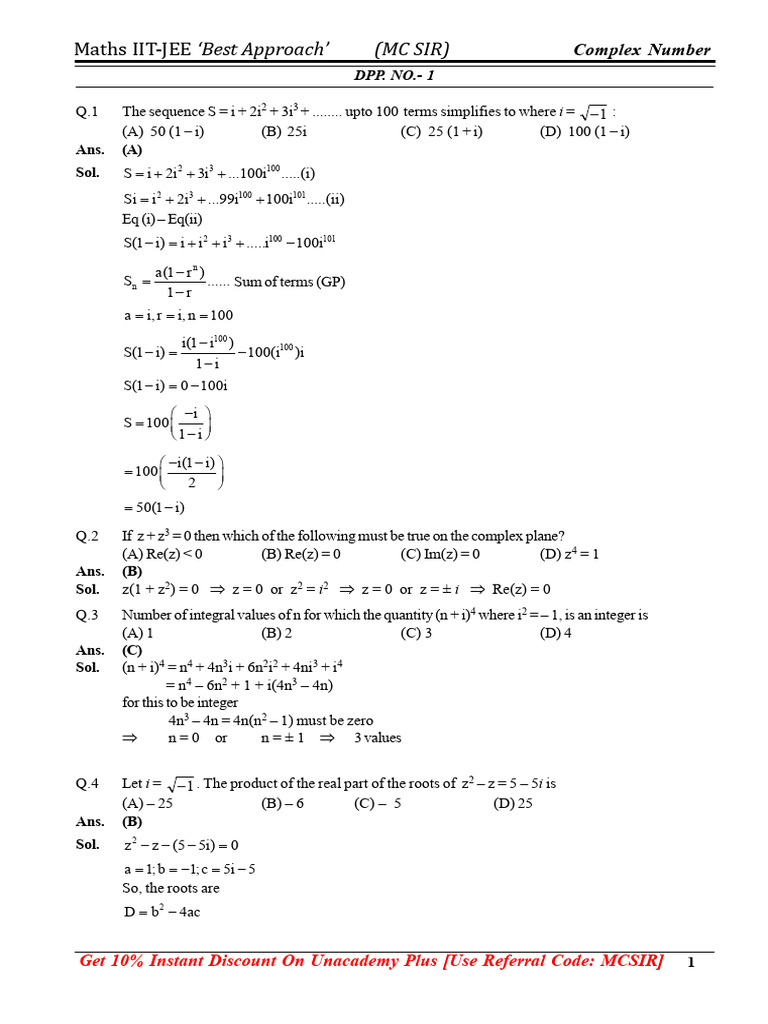 Complex Number Sheet Solutions | PDF | Complex Number | Numbers