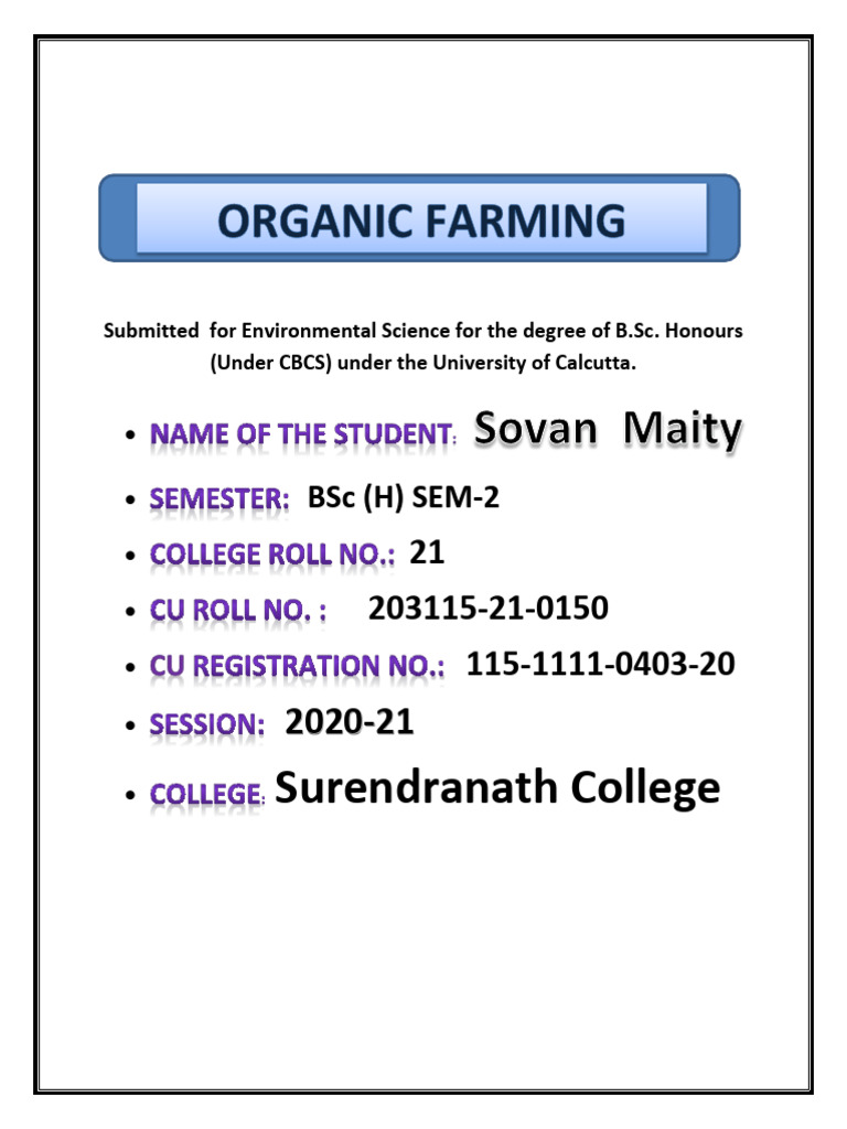 ORGANIC FARMING ENVS PROJECT SOVAN MAITY Sovan Maity | PDF | Organic Farming | Agriculture