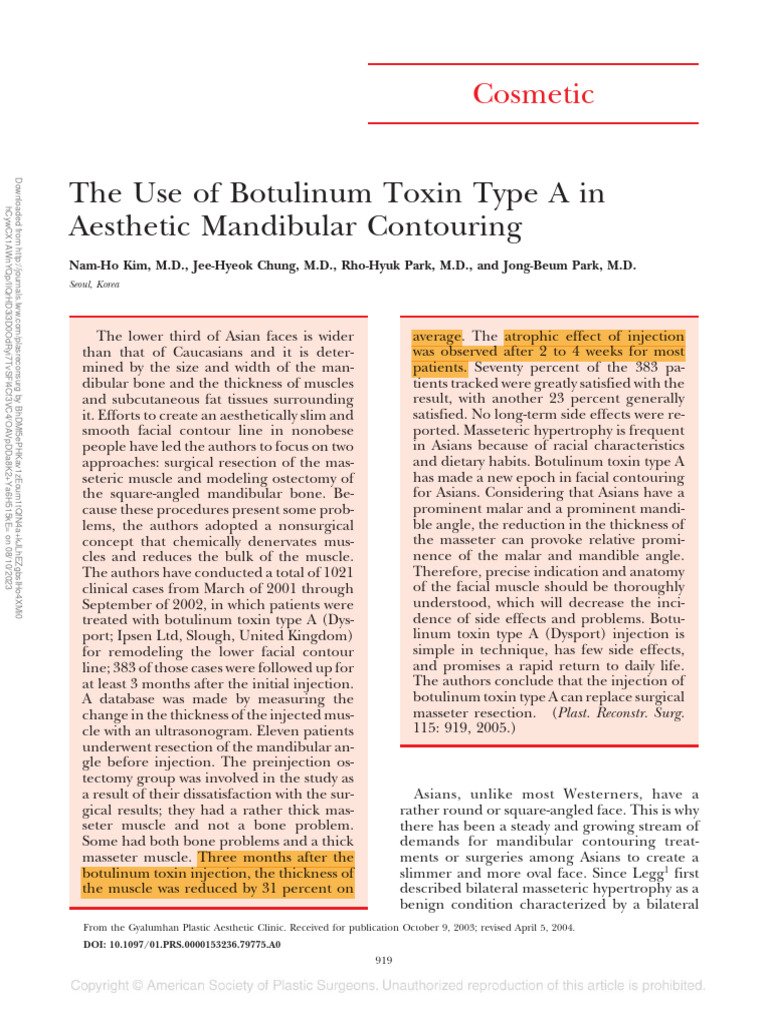 The Use of Botulinum Toxin Type A in Aesthetic Mandibular Contouring ...
