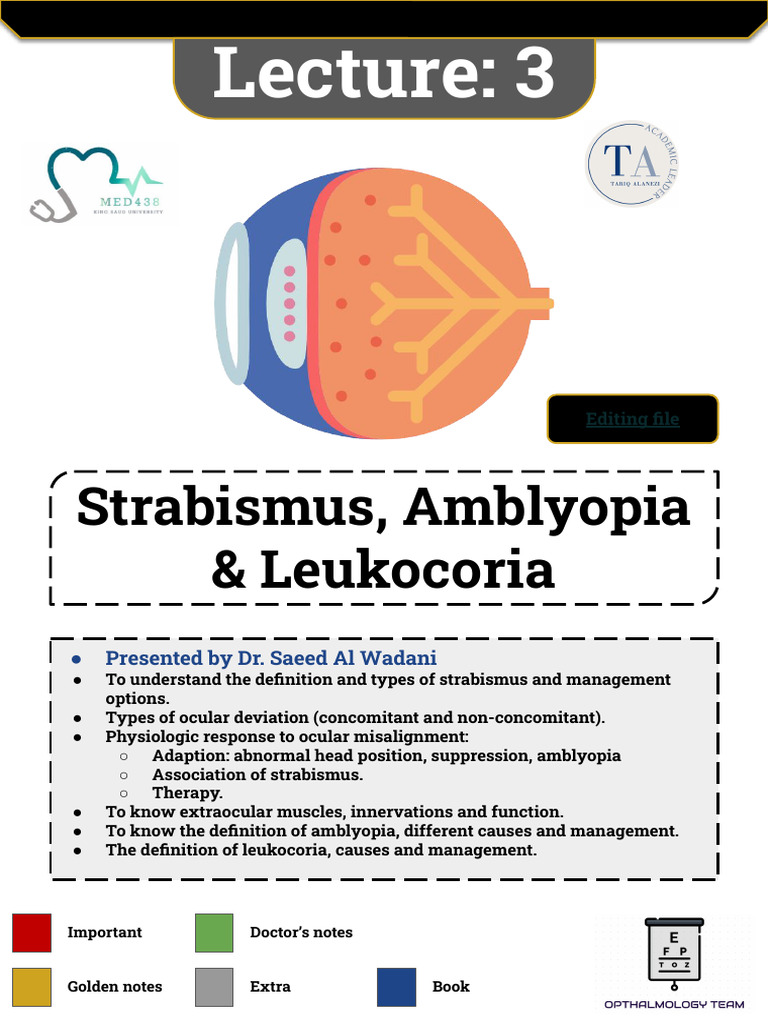 L3 - Strabismus, Amblyopia - Leukocoria | PDF | Eye | Clinical Medicine