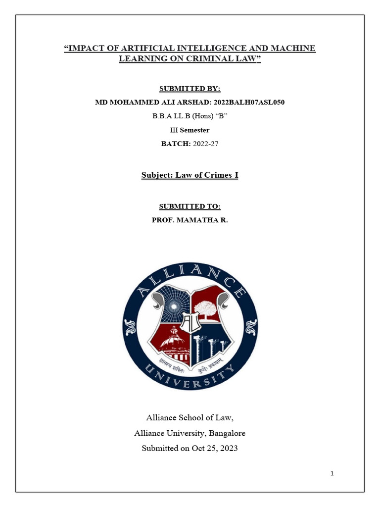 Impact of Artificial Intelligence and Machine Learning On Criminal Law by MD Mohammed Ali Arshad ...