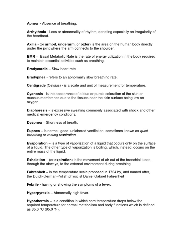 Vital Signs Terms | PDF | Breathing | Pulse