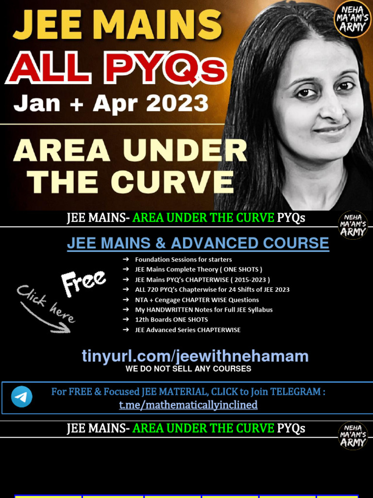 JEE Mains Area Curve PYQs 2023 | PDF | Equations | Calculus