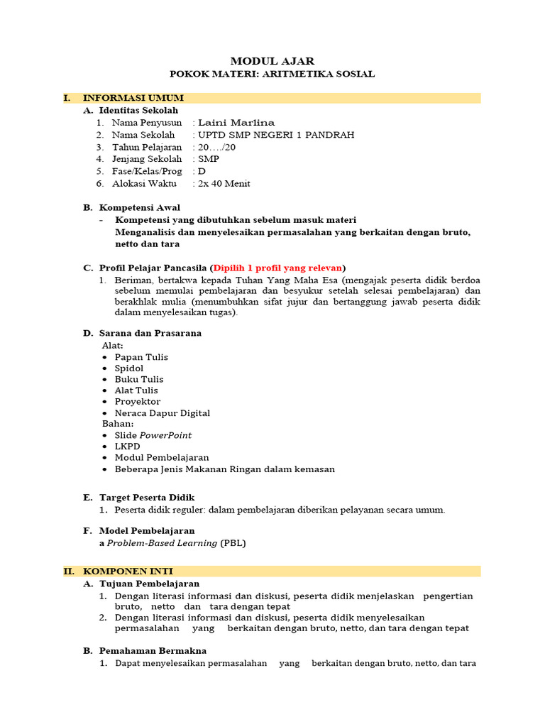 Template Modul Ajar (1) Ok | PDF