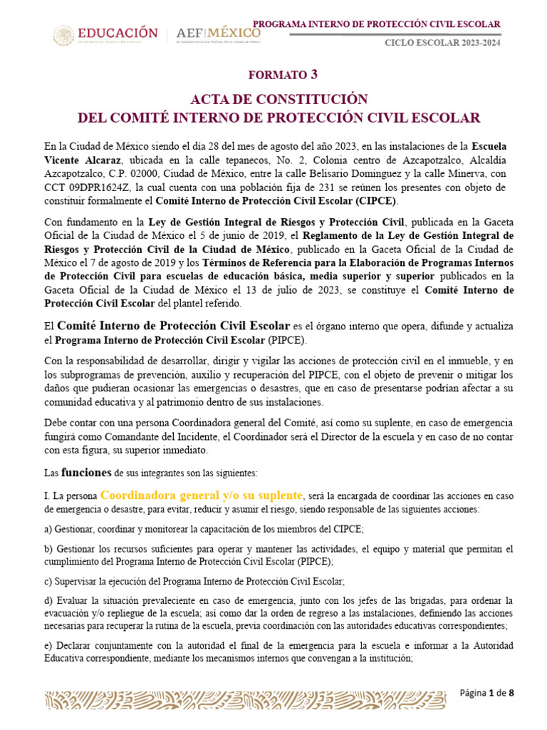 3 - Acta Constitutiva 2023 2024 | PDF | Defensa Civil | Primeros auxilios