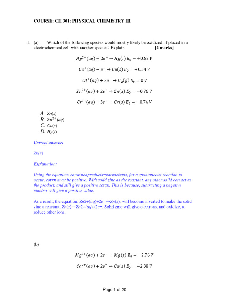 CH 301 Practice Questions 2023 | PDF | Reaction Rate | Enzyme