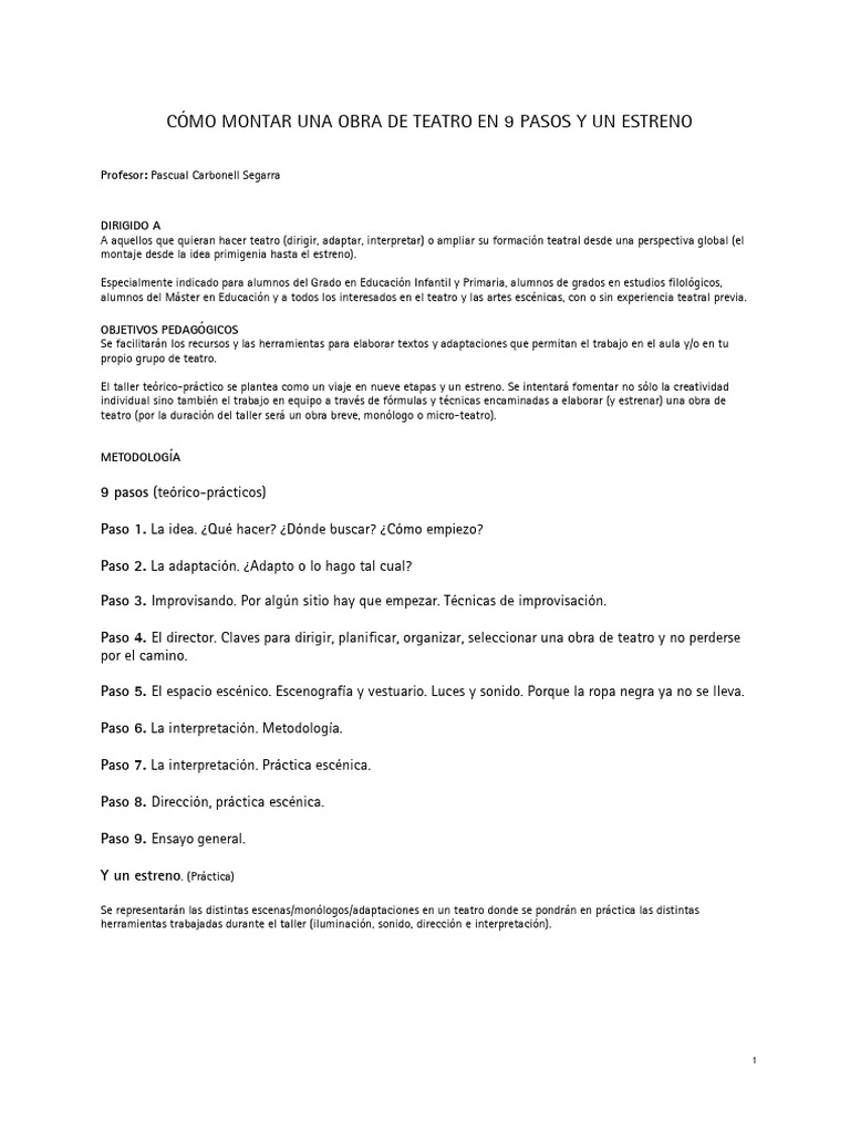 Como Montar Una Obra de Teatro en 9 Pasos y Un Estreno | PDF | Teatro