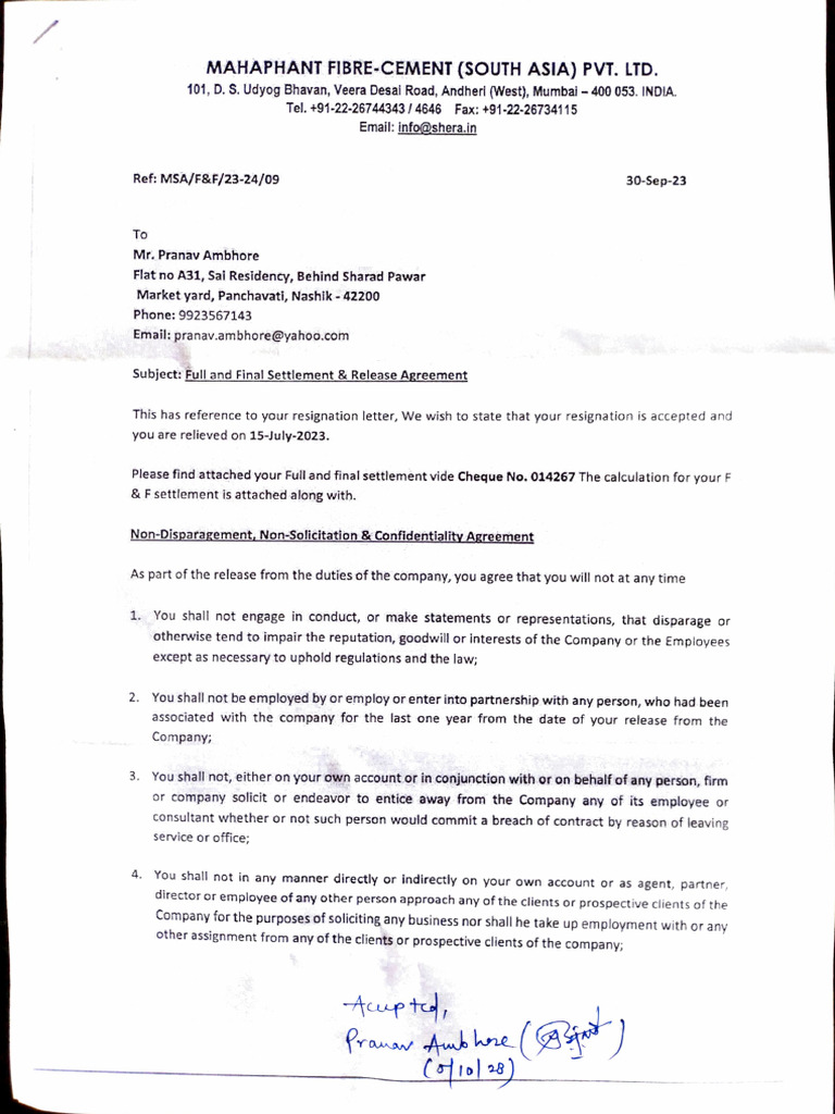 Acceptance Letter - Pranav Ambhore | PDF | Breach Of Contract | Justice