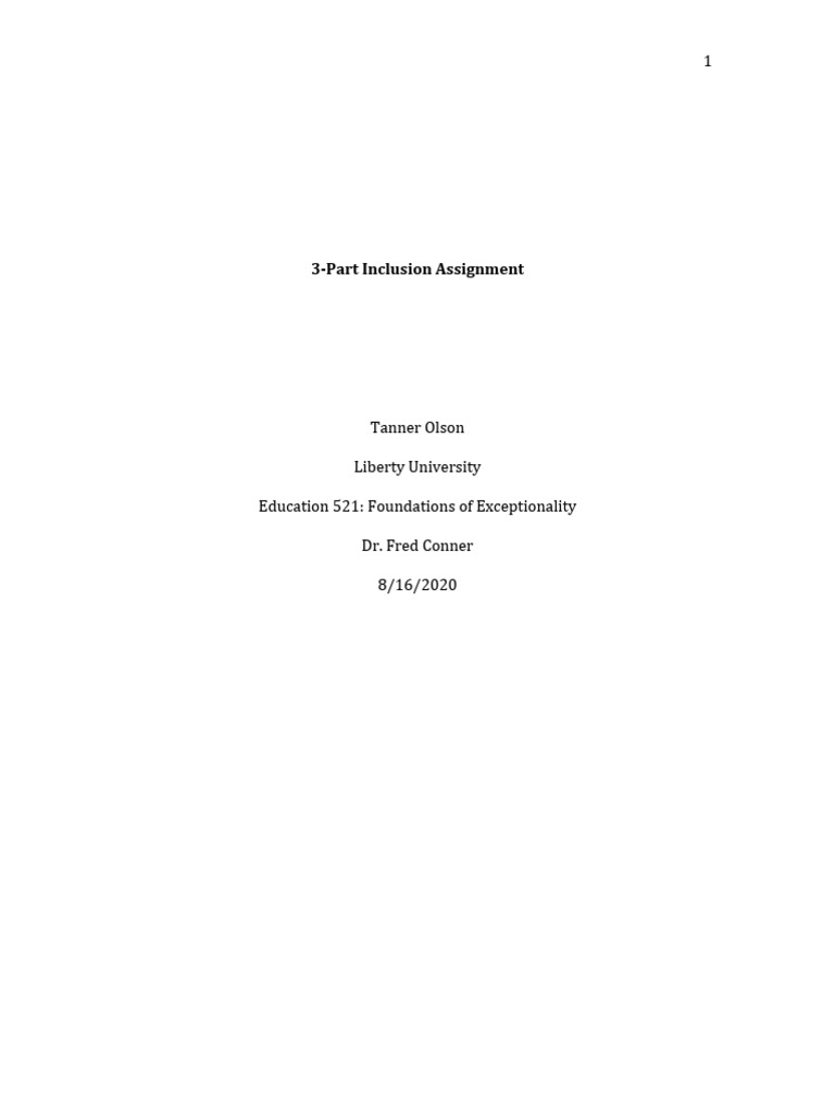 3 Part Inclusion Assignment | PDF | Inclusion (Education) | Psychology