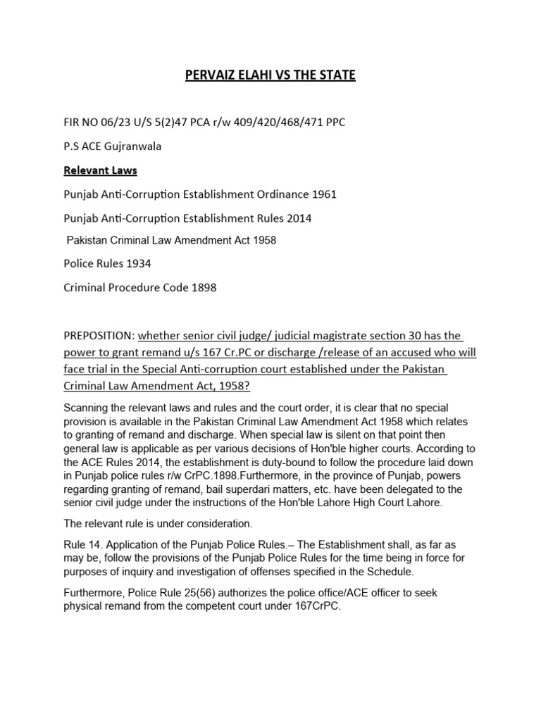Pervaiz Elahi Vs The State | PDF | Crime & Violence | Law Enforcement