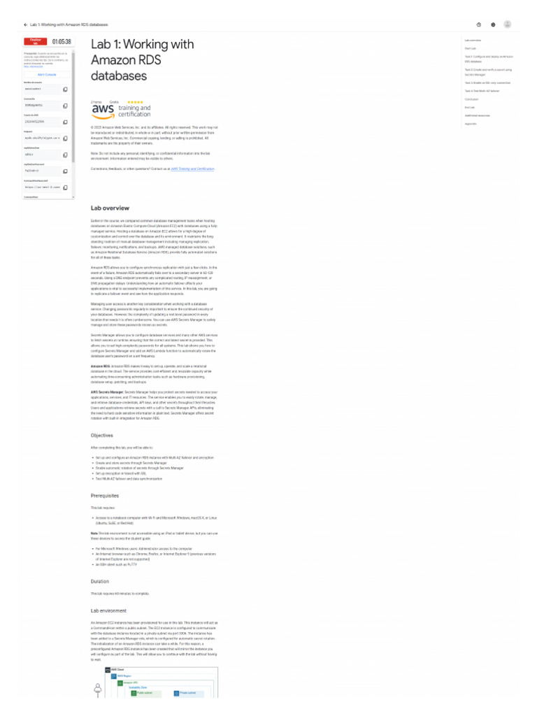 Working With Amazon RDS Databases Lab1 | PDF