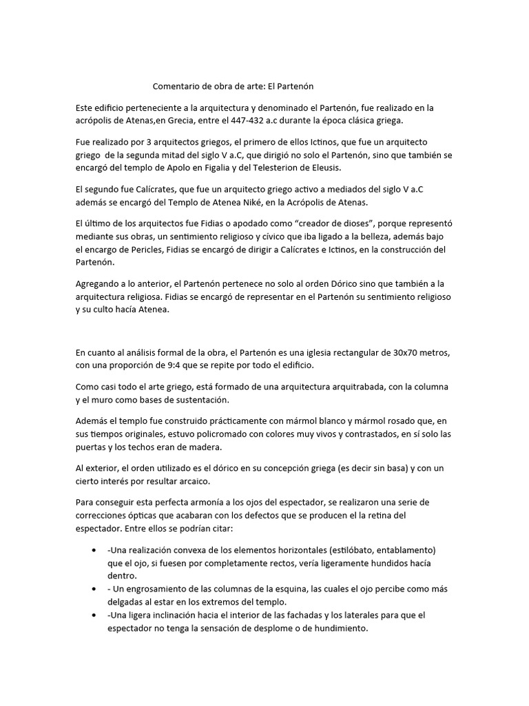 Comentario De Obra De Arte El Partenón Pdf