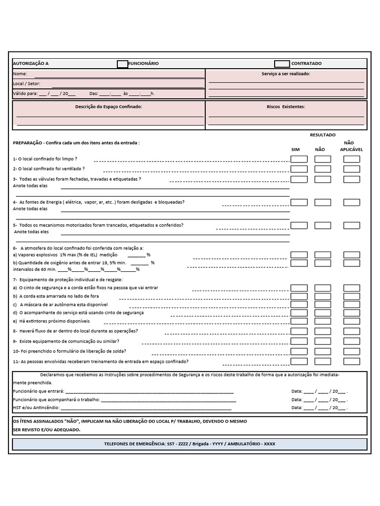 NR33 - Checklist - Autorizacao Entrada - P21 - Nov 20 | PDF