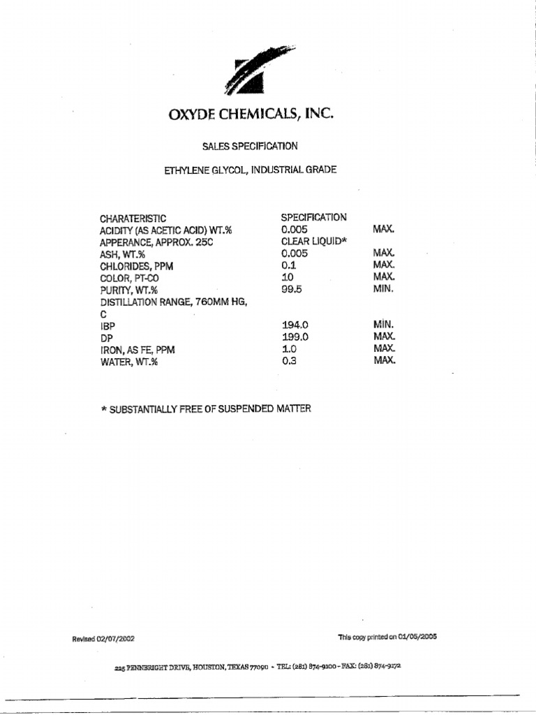 Etilenglicol - Ficha Tecnica | PDF