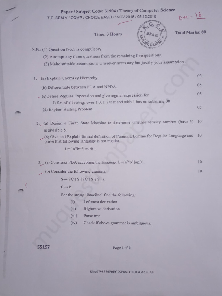 TCS DEC - 18 Solved | PDF | Formalism (Deductive) | Metalogic