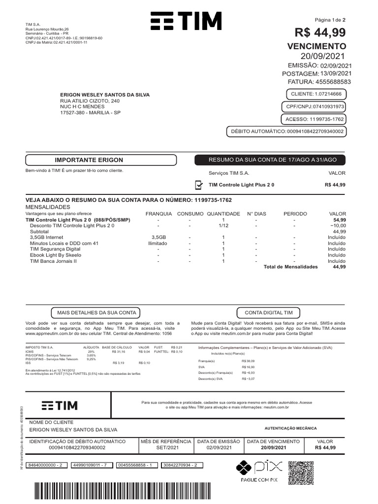 Conta Tim Atualizada PDC | PDF