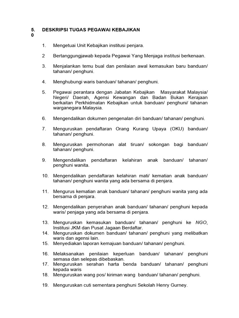 Deskripsi Tugas Pegawai Kebajikan | PDF