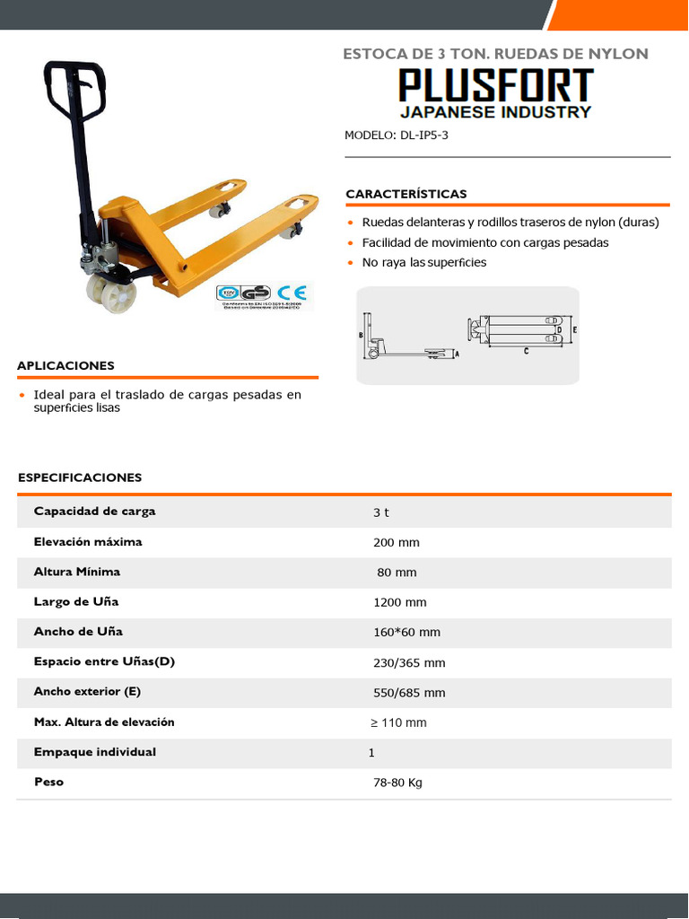 Ficha Estoca de 3 Ton. Plusfort 2221 | PDF