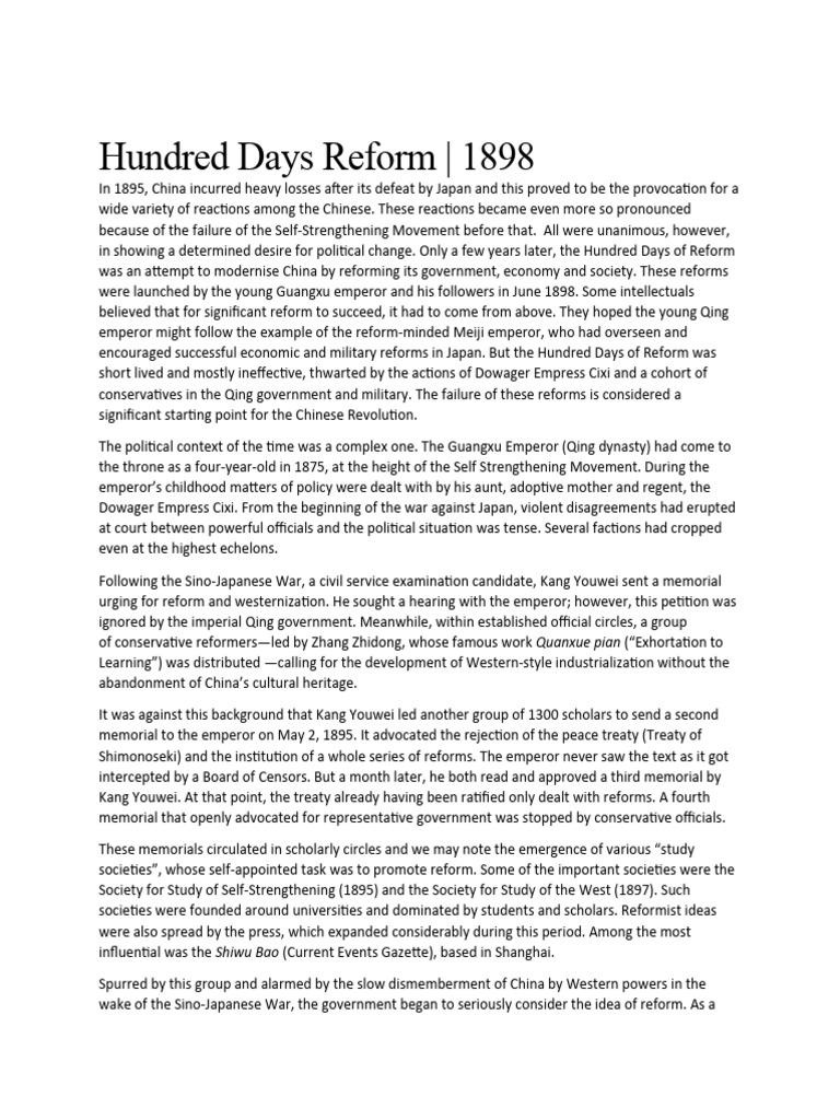 Failure of China's 1898 Reform Movement | PDF | China | World Politics