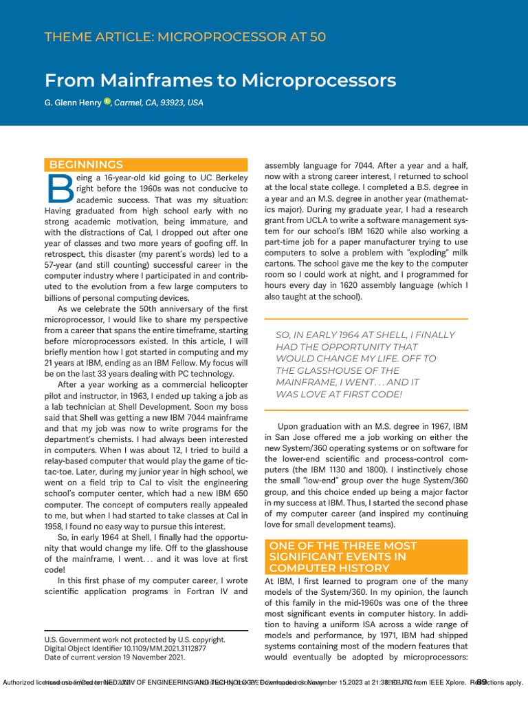 From Mainframes To Microprocessors | PDF | Microprocessor | Personal ...