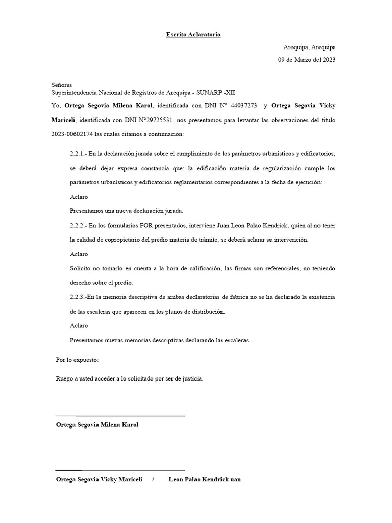 Escrito Aclaratorio | PDF