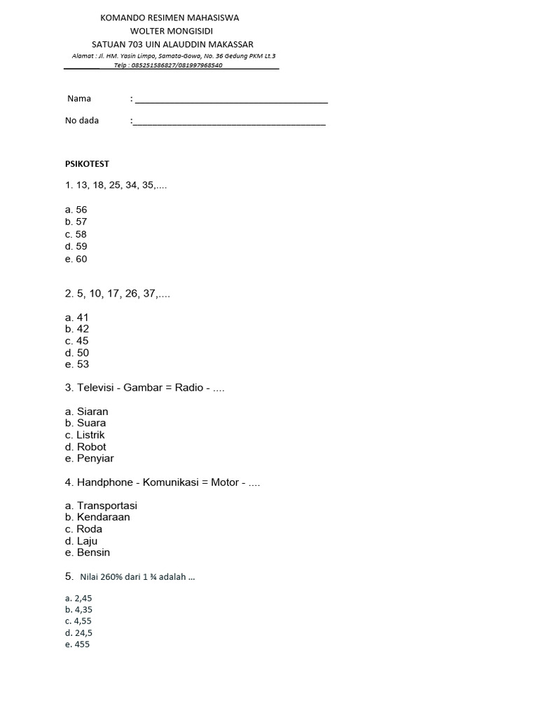 Soal Test Tulis | PDF