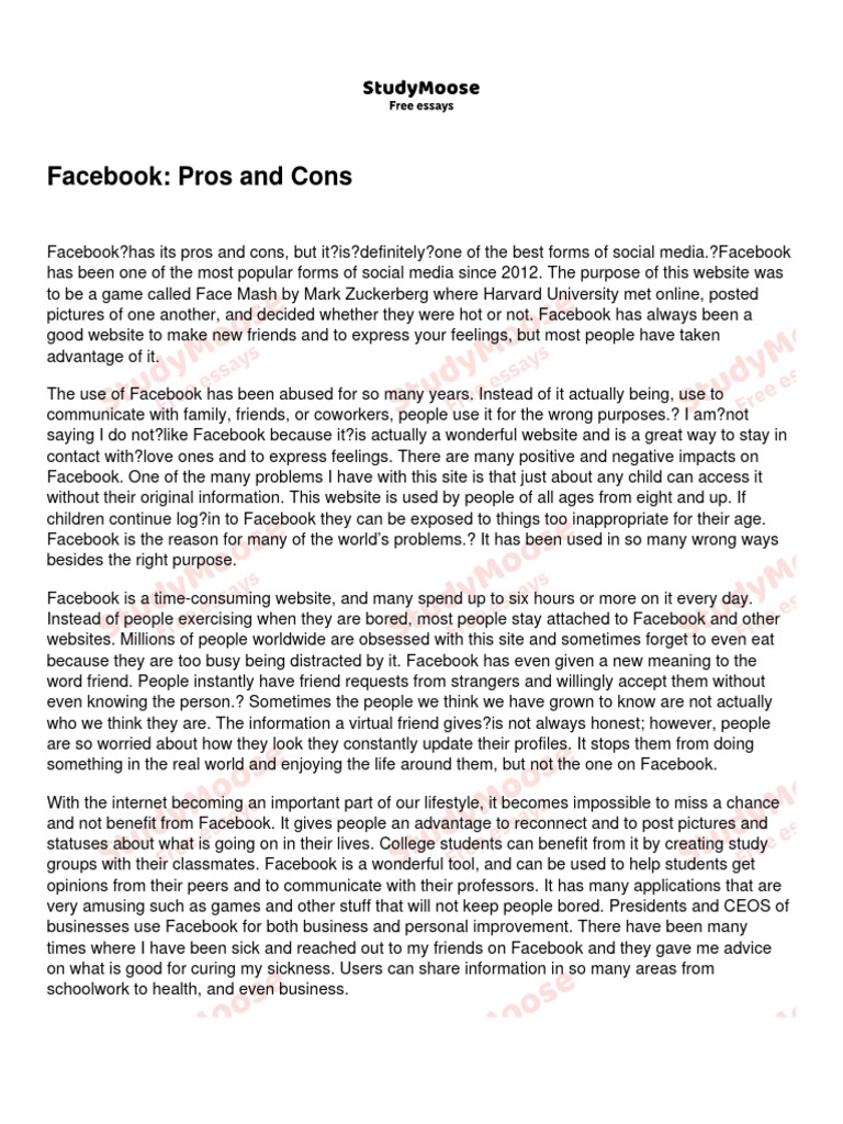Facebook - Pros and Cons | PDF | Facebook | Popular Culture & Media Studies