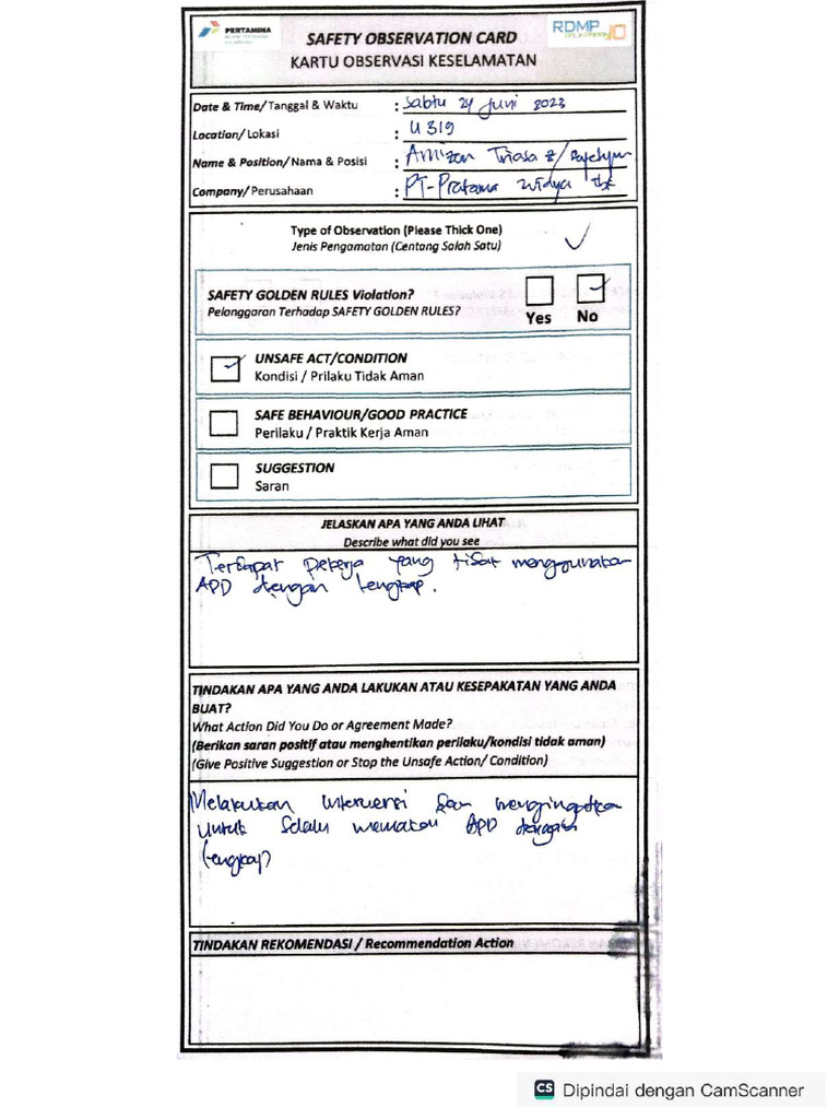 SOC (Safety Observation Card) 24 S.D 30 Juni 2023 - Compressed | PDF