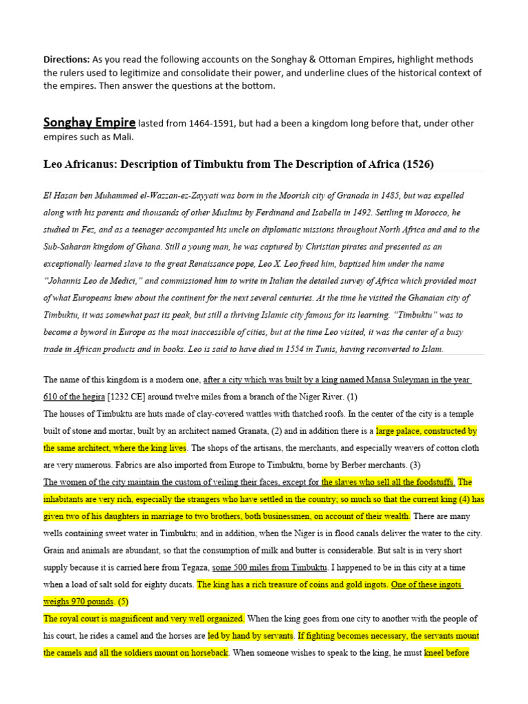 Songhay and Ottoman Primary Sources Edited | PDF