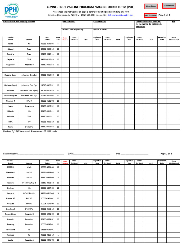 Connecticut Vaccine Order Form | PDF | Vaccines | Health Care