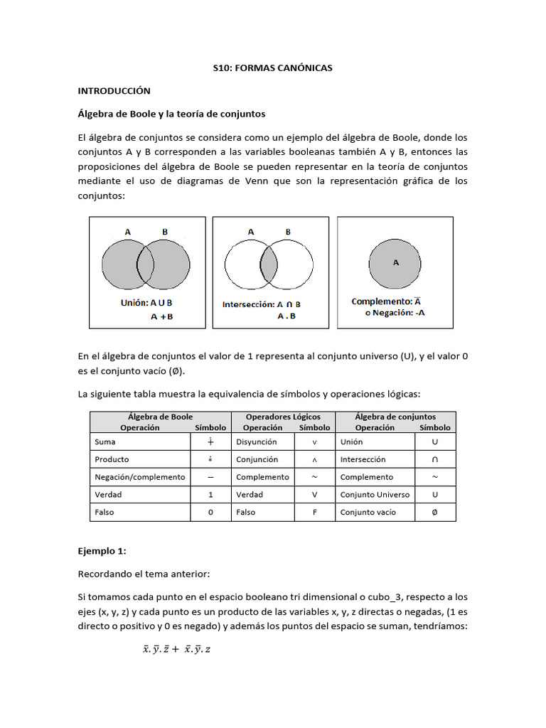 S10 Formas Canonicas | PDF | Álgebra de Boole | Enseñanza de matemática