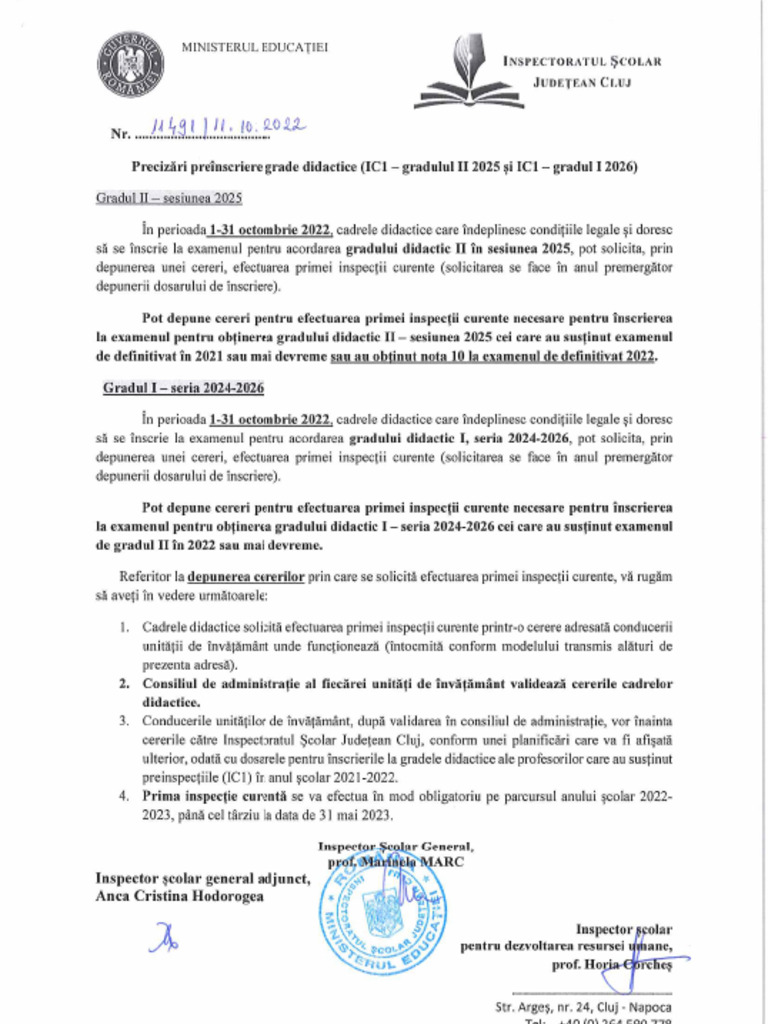Precizari Privind Preinscrierile La Grade Didactice 2022 2023 | PDF