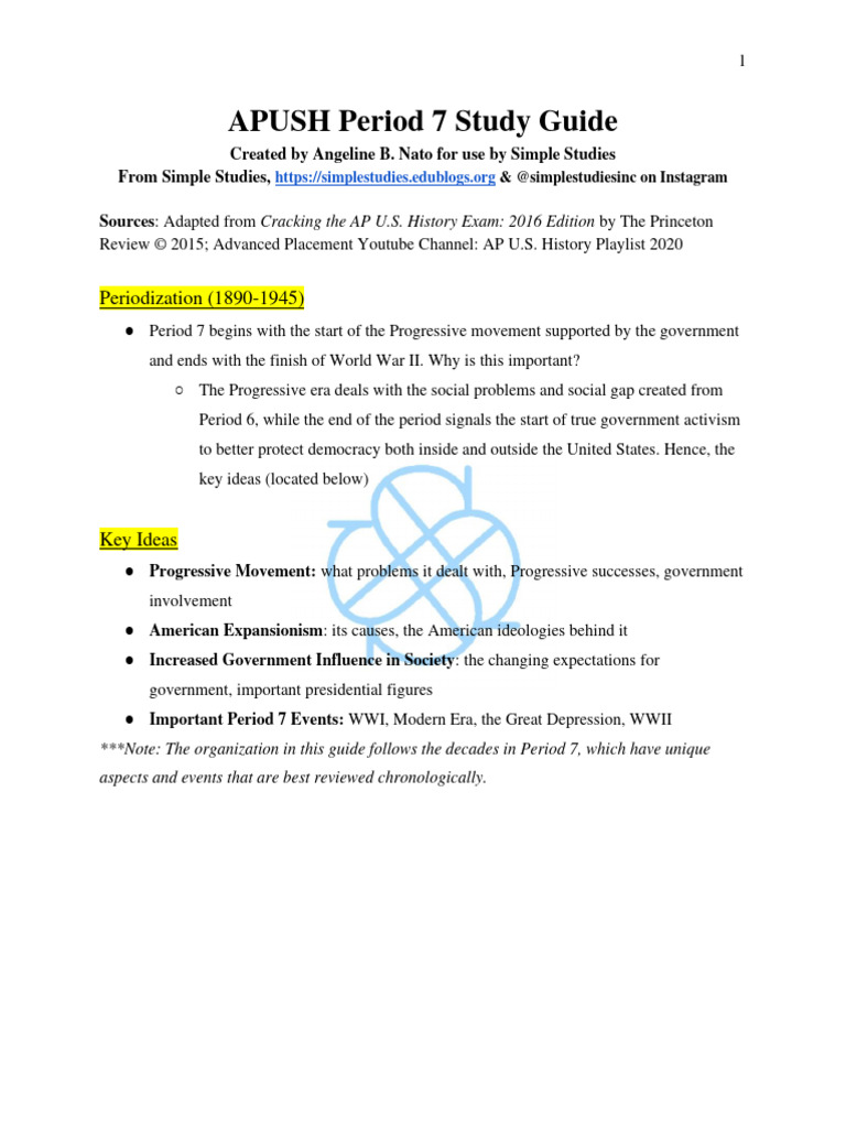 APUSH Period 7 Study Guide: Periodization (1890-1945) | PDF | Great ...