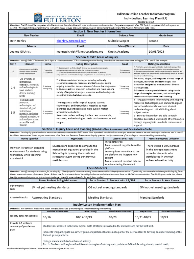 Ilp Form | PDF | Teachers | Instructional Design