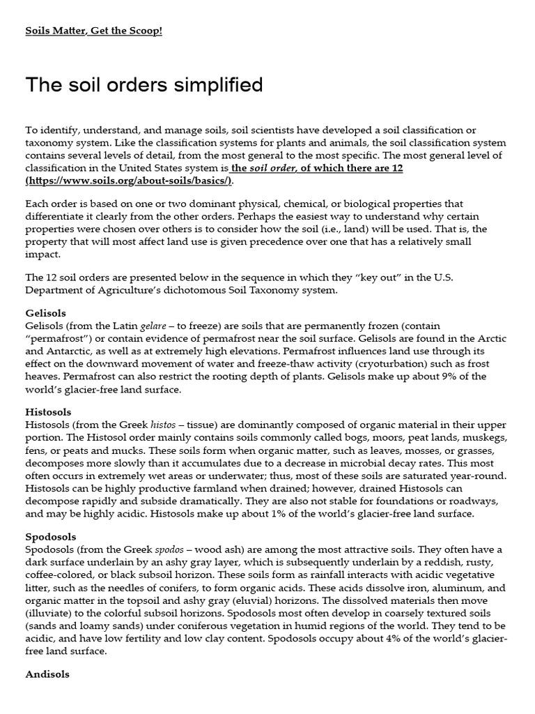 The Soil Orders Simplified - Soils Matter, Get The Scoop! | PDF | Soil ...