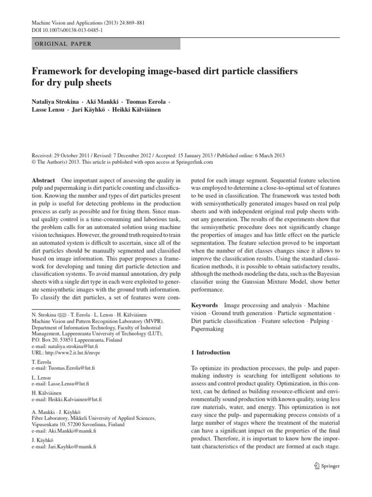 Framework For Developing Image-Based Dirt Particle Classifiers For Dry Pulp Sheets | PDF | Image ...