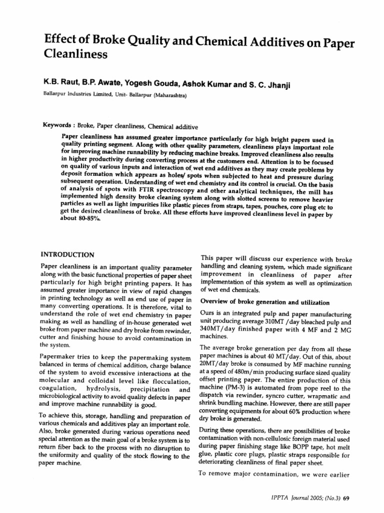IPPTA 173-69-73 Effect of Broke | PDF | Paper | Pulp (Paper)
