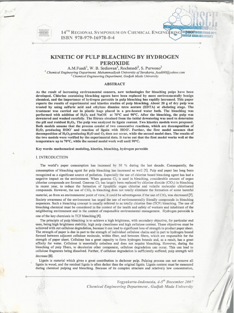 Kinetic of Pulp Bleaching by Hydrogen Peroxide - Ahmad M. Fuadi, W. B ...
