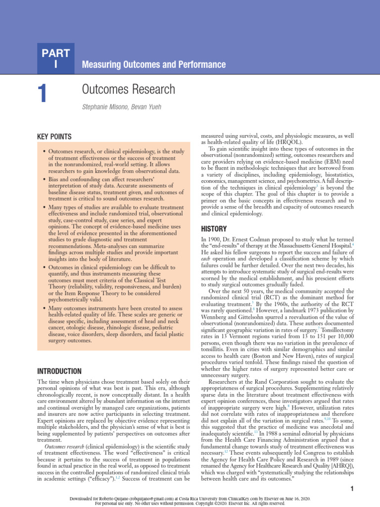 1 - Outcomes Research | PDF | Randomized Controlled Trial | Cohort Study