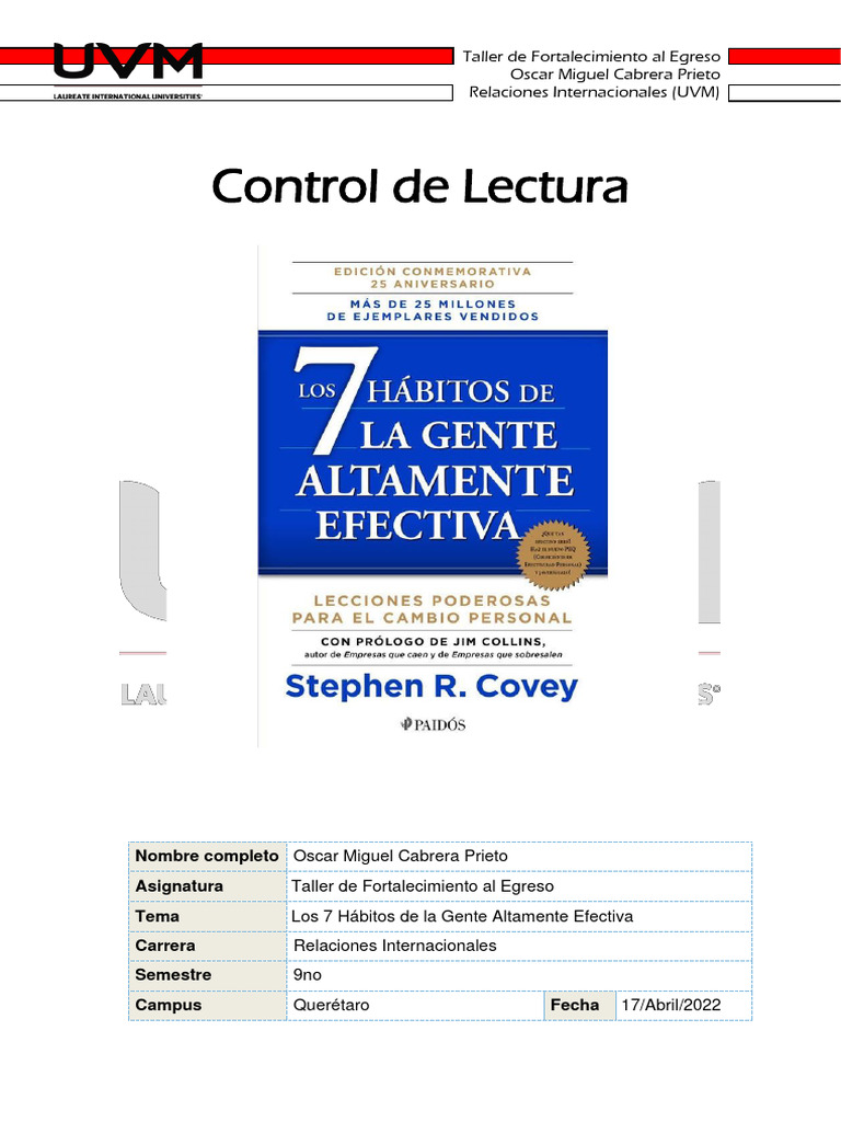Control de Lectura 2 - OMCP - Taller de Fortalecimiento Al Egreso | PDF