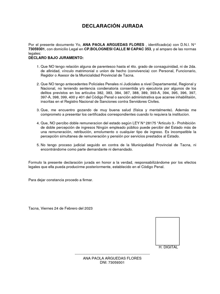 Declaración Jurada | PDF | Justicia | Crimen y violencia