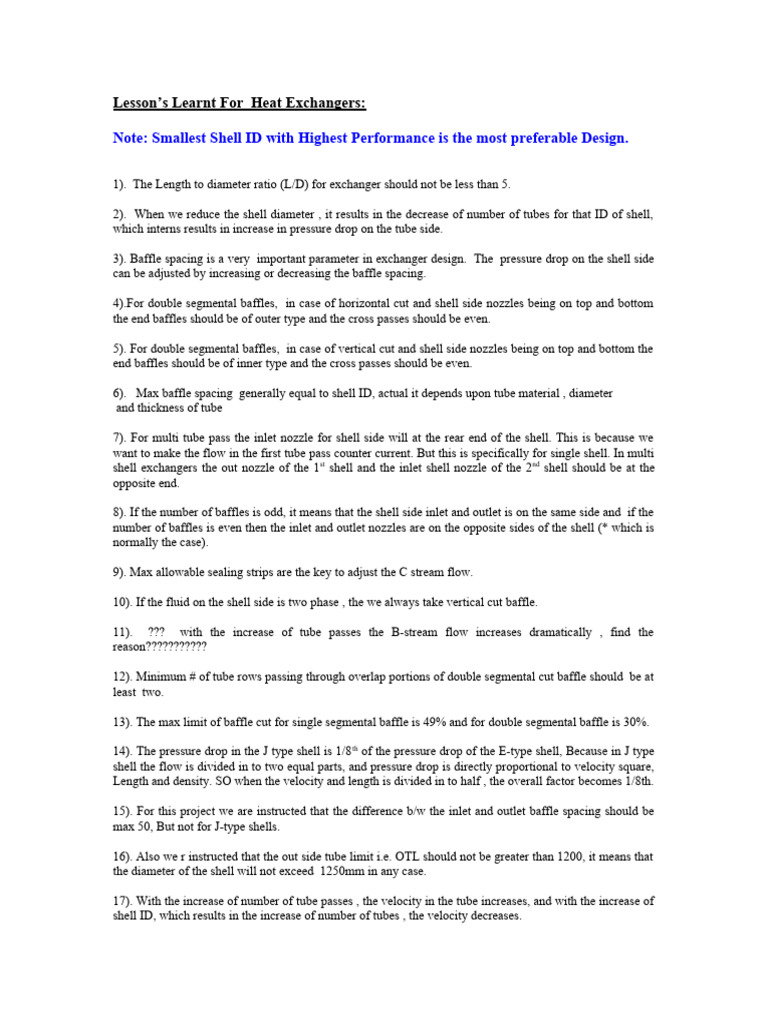 Lessons Learnt in HEx Design | PDF | Heat Transfer | Heat Exchanger