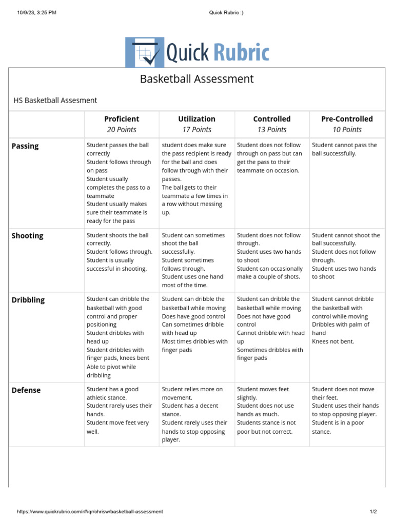 Quick Rubric | PDF | Hand | Indoor Sports