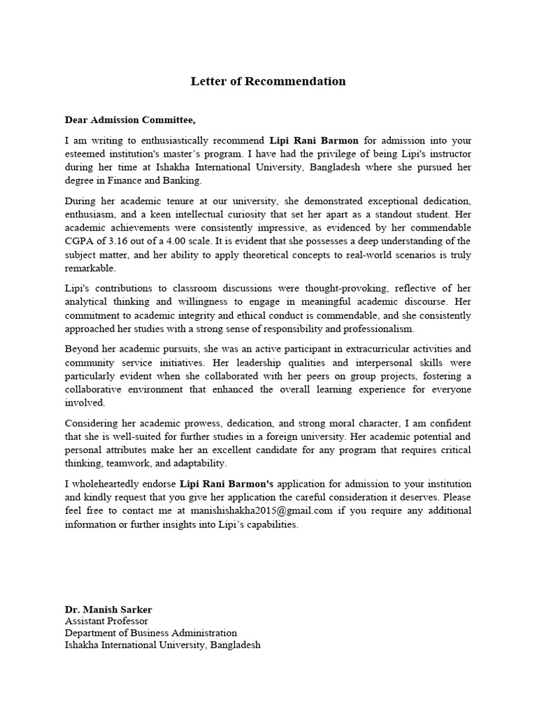 LOR (Manish Sir) | PDF