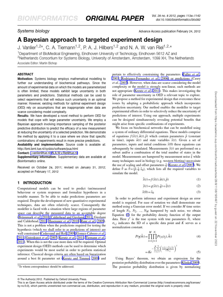 A Bayesian Approach To Targeted Experiment Design 2012 J. Vanlier | PDF ...